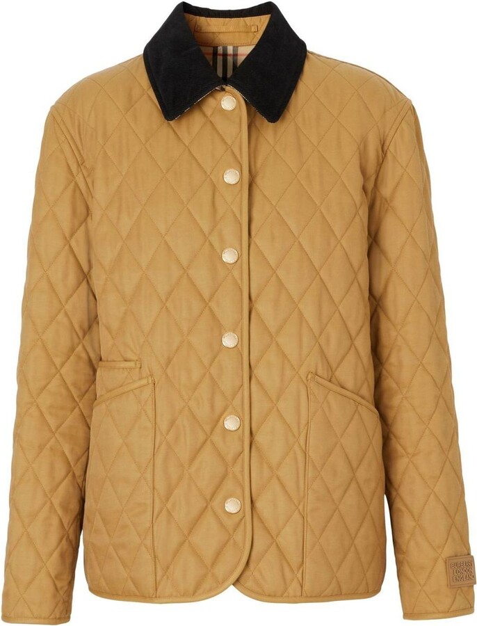 Burberry corduroy-collar diamond-quilted jacket - ShopStyle