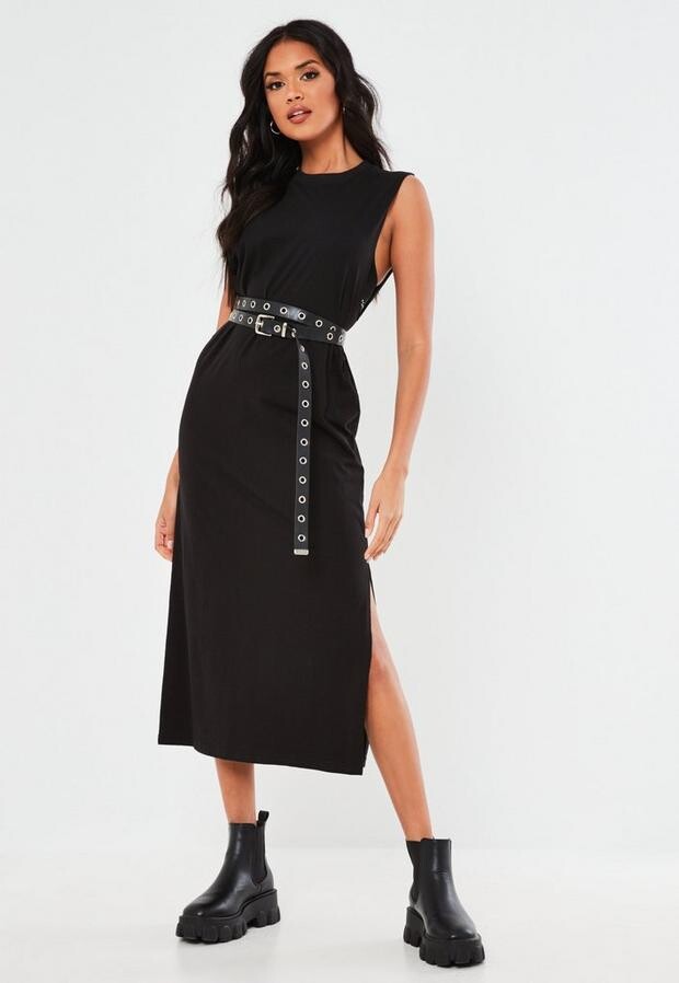 Missguided Black Basic Tank Midi Dress - ShopStyle