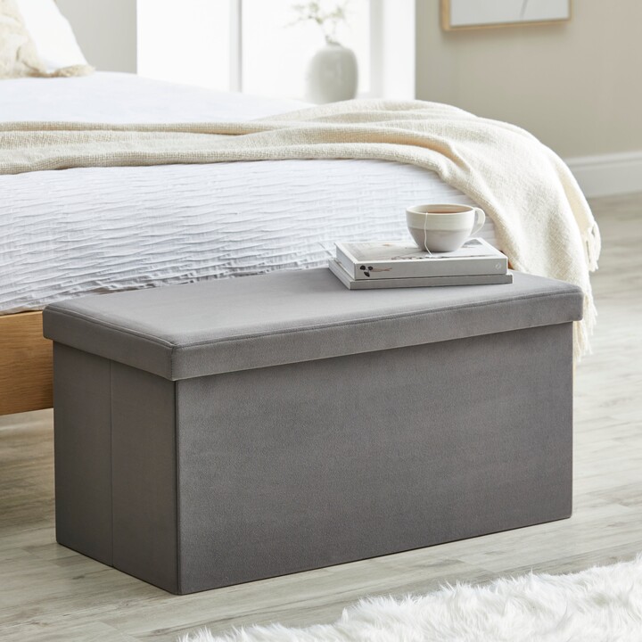 Dunelm Matilda Recycled Velvet Foldable Storage Ottoman Grey - ShopStyle