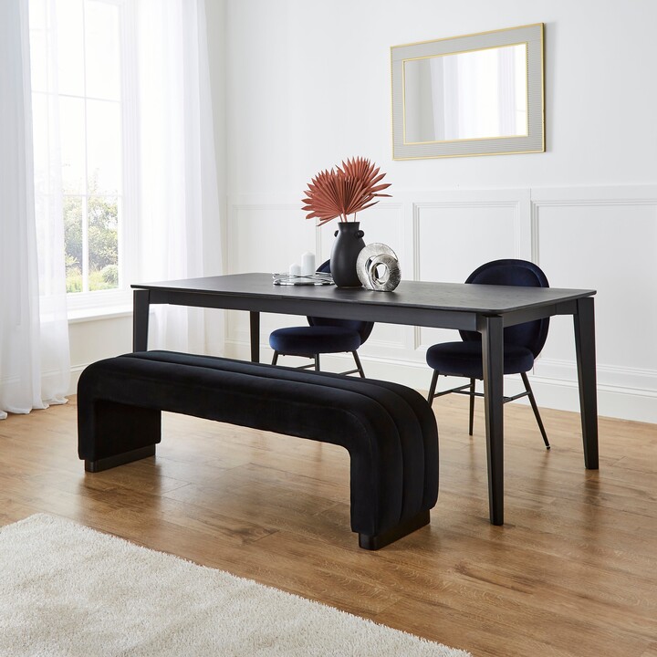Dunelm Hudson Rectangular Extendable Dining Table With Black Velvet Lucilla Bench & Renata ...