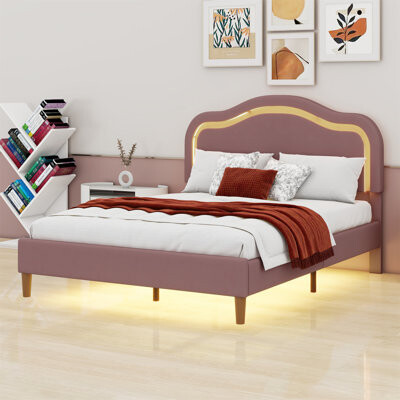 Mercer41 Upholstered Smart LED Bed Frame With Adjustable Height ...