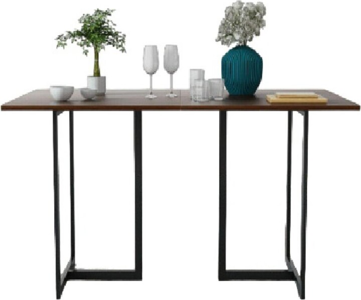 Slickblue Metal Frame Wood Top Console Dining Table Rectangular Kitchen ...