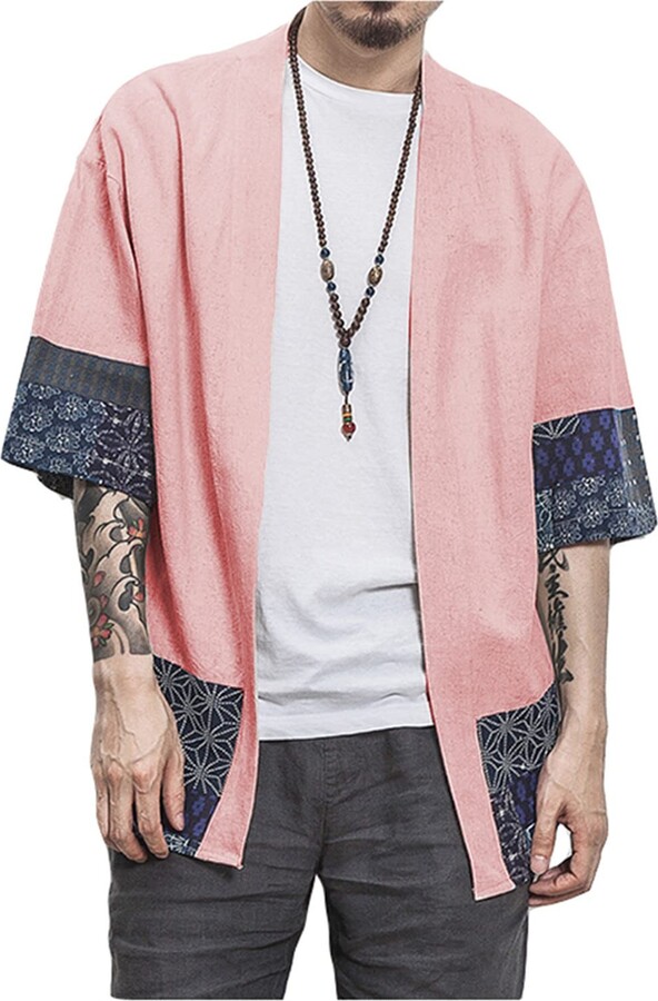 perdontoo Men's Cotton Kimono Jackets Loose Open Front Cardigan Cloak ...