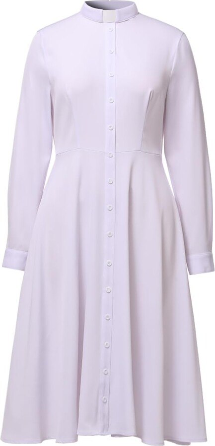 FAD-4U Church Dresses for Women Long Sleeve Rows Buttons Decor A Line ...