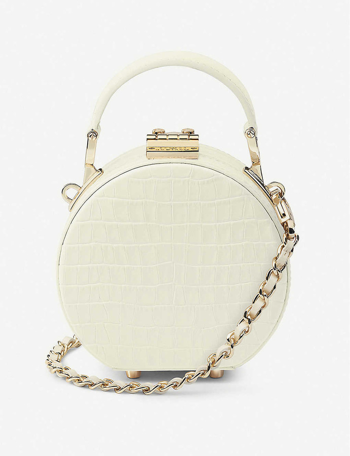 Aspinal of London Round micro croc-embossed patent-leather hat box bag - ShopStyle