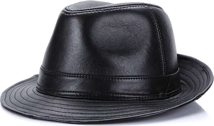 MAXSMLZT Black Leather Hat For Men Vintage Sheepskin Leather Hat ...