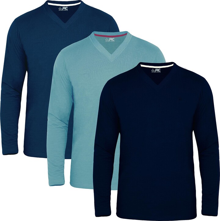 JRC Just Royal Clothing Pack of 3 Mens Long Sleeve V-Neck T-Shirts ...