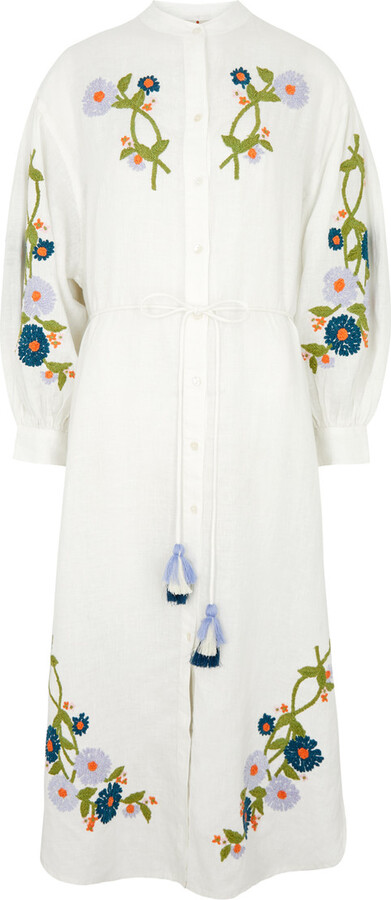 HANNAH ARTWEAR Everly Floral-embroidered Linen Shirt Dress - ShopStyle