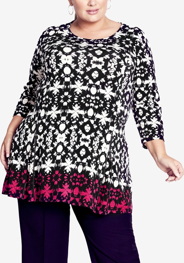 Avenue Plus Size Primrose Border Tunic Top - ShopStyle