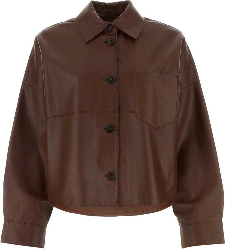 Weekend Max Mara Leather Jacket With Buttons - ShopStyle