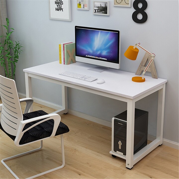 Tribesigns White Modern Computer Desk, 55 inch Office Desk Study ...
