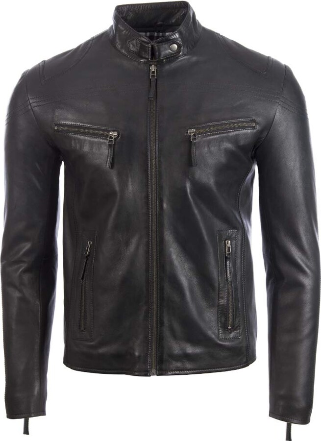 Aviatrix Men's Real Leather Classic Biker Fashion Jacket (UH2P) M Black ...