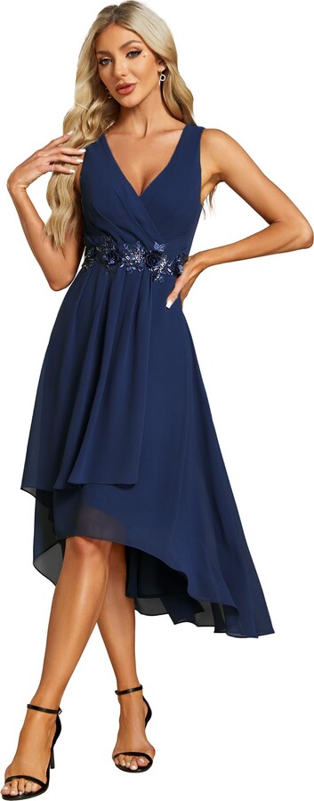 Ever-Pretty Sleeveless V-Neck High Low Wedding Guest Dress with Floral Applique Women Dresses ...