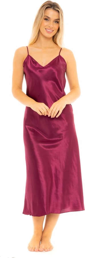 INSIGNIA Womens Satin Long Length And Regular Thin Strap Slip Chemise ...