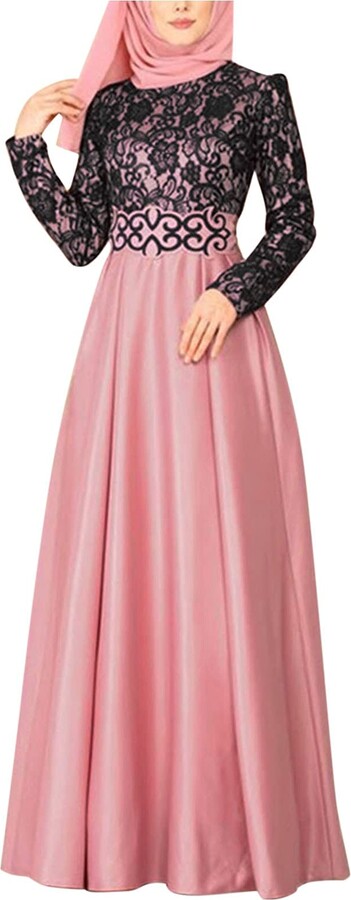 VESNIBA Muslim Dress Kaftan Women Plain Satin Middle East Maxi Dress ...