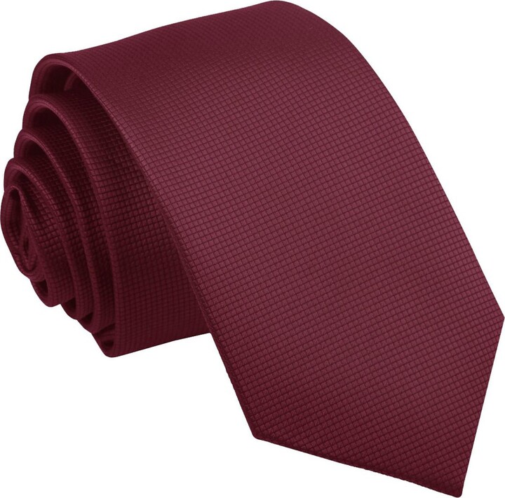 DQT Men's Solid Check Formal Wedding Modern Style Slim Tie - Burgundy ...