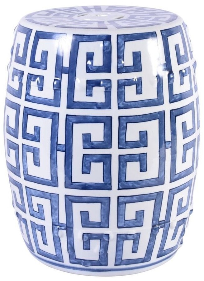 Legend of ASIA Blue and White Greek Key Garden Stool - ShopStyle