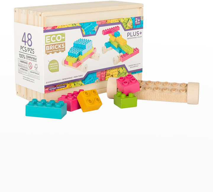 Once Kids Kid's ECO-BRICKS Color + Natural Wood Building Blocks - 48 ...