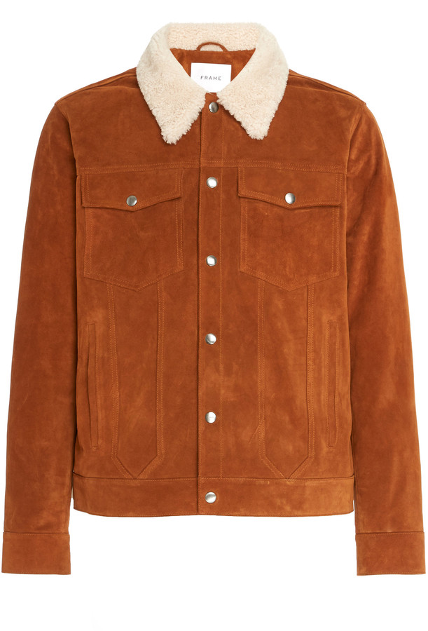 Frame Shearling-Trimmed Suede Jacket - ShopStyle