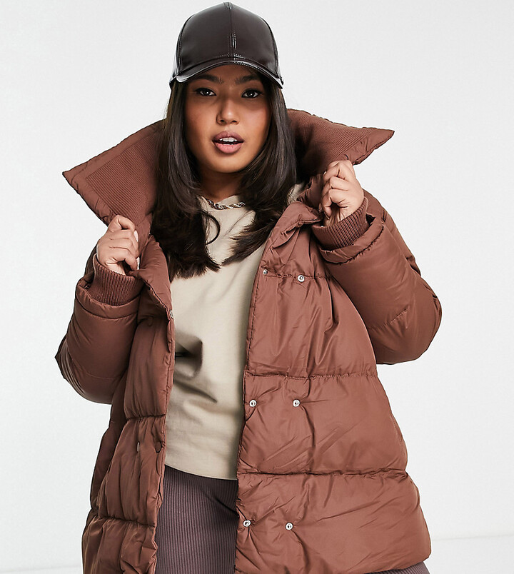 Threadbare Curve Threadbare Plus Hayley mid length puffer jacket in ...