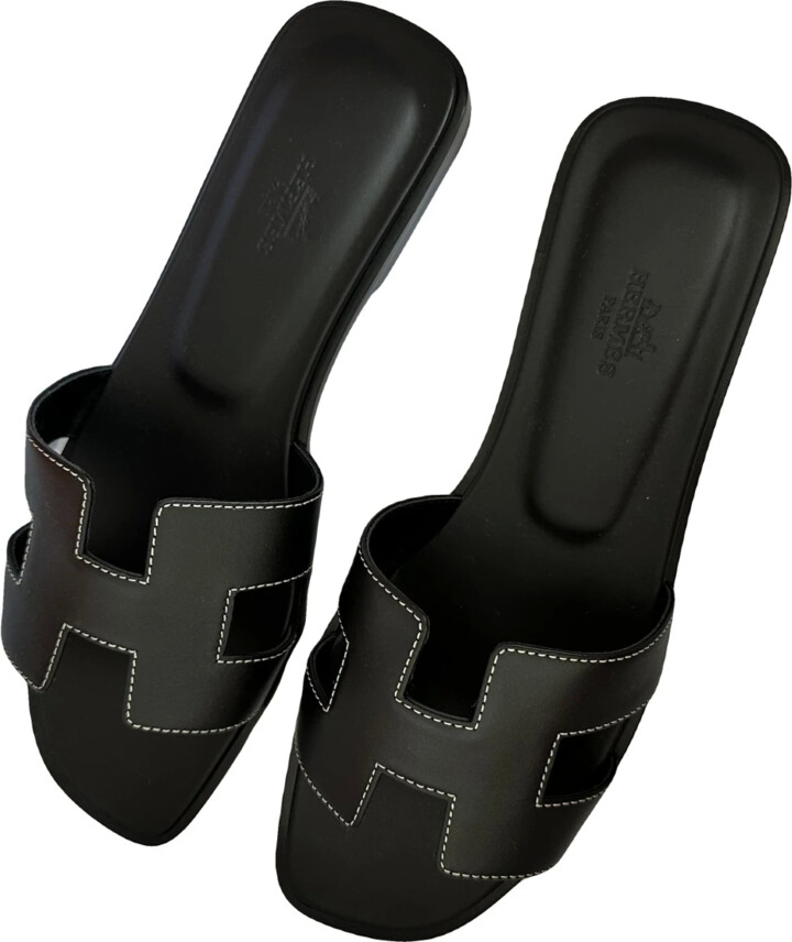Hermes Oran leather mules - ShopStyle