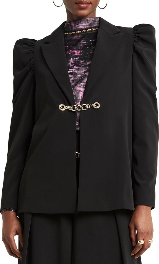 H HALSTON Womens Peak Lapel Puff Sleeve Suit Jacket - ShopStyle Blazers