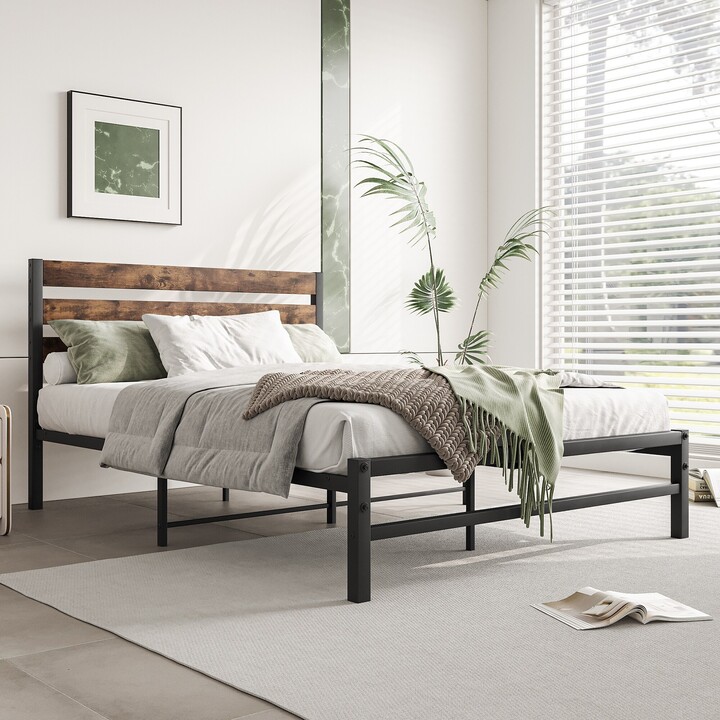 Aoolive Full Size Platform Bed, Strong Metal Slats Support Mattress ...