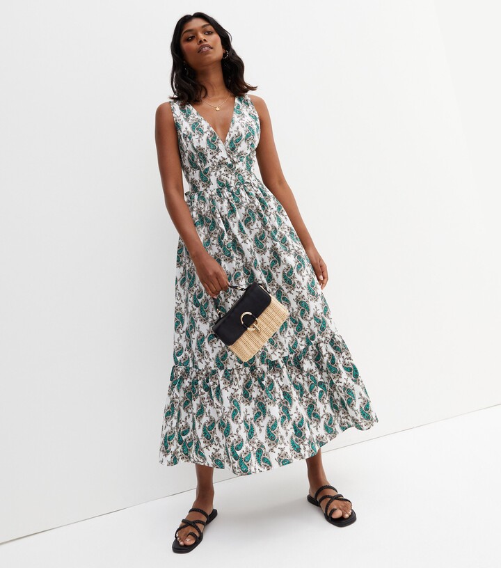 Gini London Cream Paisley Midi Wrap Dress - ShopStyle