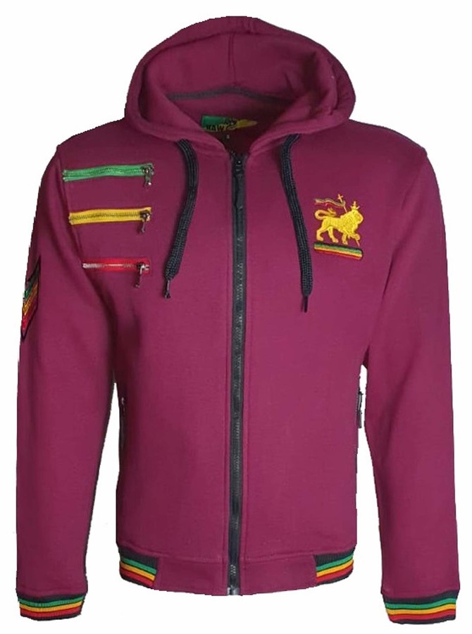 Raw Blue Rasta Hooded Fleece Jacket Rastafarian Coloured & Lion Logo ...