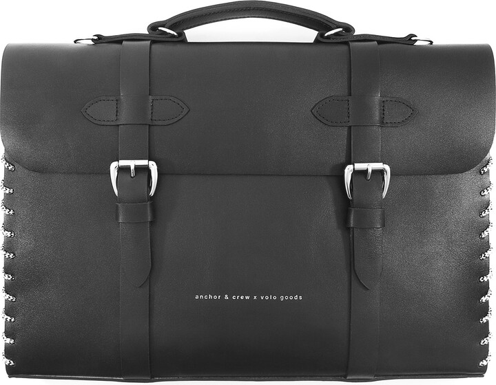 ANCHOR & CREW - Graphite Black Rufford Leather & Rope Briefcase Small ...