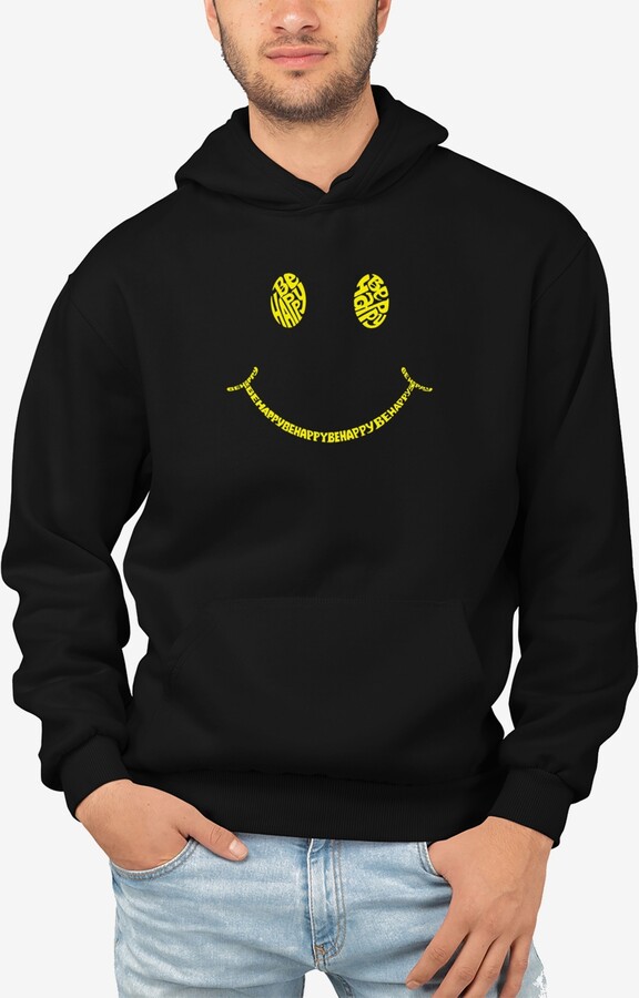 LA Pop Art Men's Be Happy Smiley Face Word Art Hooded Sweatshirt ...