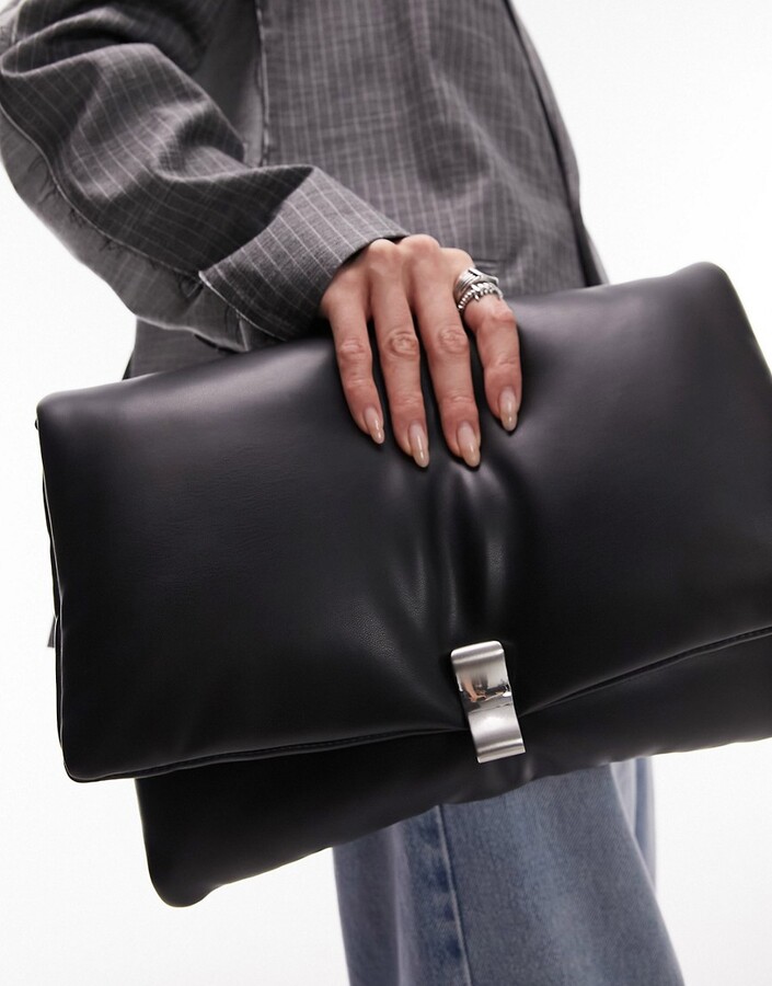 Topshop Cleo oversized puffy clutch bag in black - ShopStyle