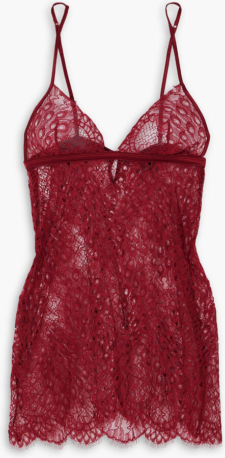 Coco de Mer London Astrantia satin-trimmed corded Leavers lace chemise ...