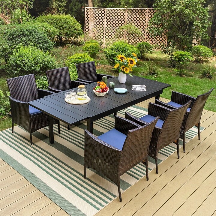 COCAM Multi-piece Expandable Black Steel and Rattan Outdoor Dining ...