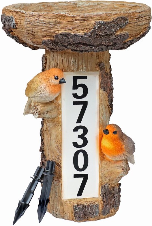 Sunnydaze Decor Staked Country Tree Stump Bird Bath With Solar Address ...