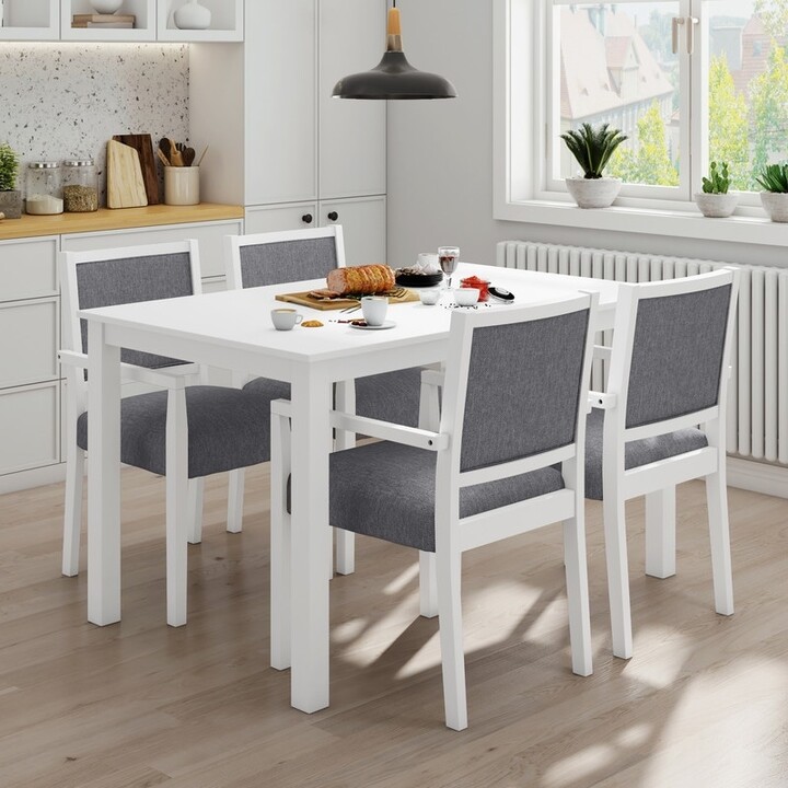 NOVABASA Wood 5-Piece Dining Table Set with 4 Arm Upholstered Dining Chairs - ShopStyle