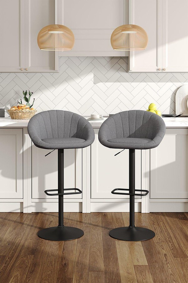 Living and Home 2 Set Chic Grey Linen Swivel Breakfast Bar Stools with ...