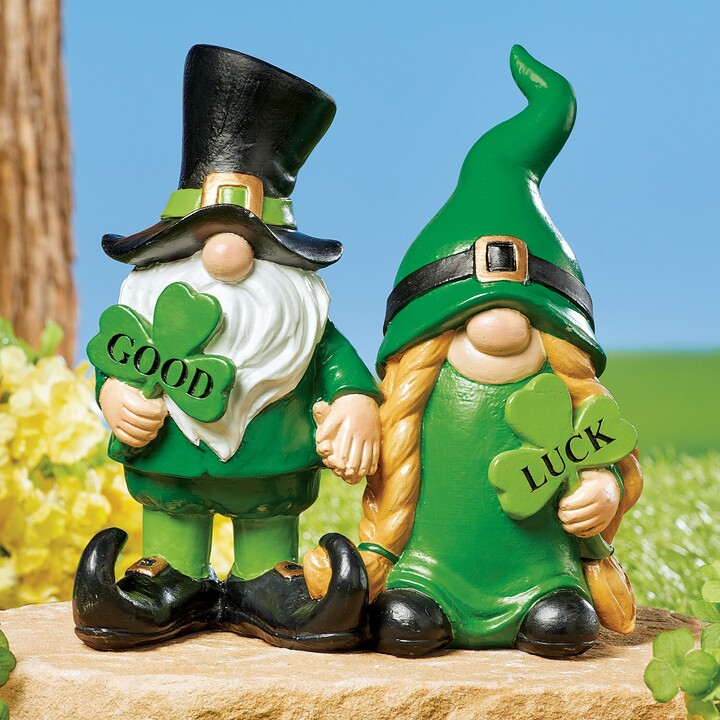 Collections Etc Hand-Painted Good Luck Gnome Couple Figurines - 7.5 x 3 ...