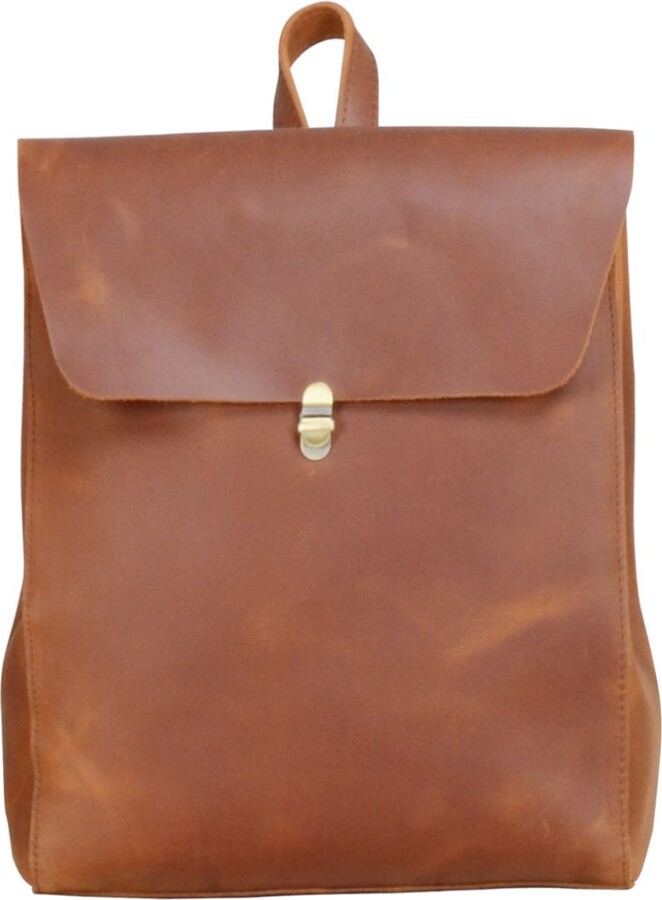 Touri - Handmade Worn Look Genuine Leather Slim Backpack - Light Brown ...