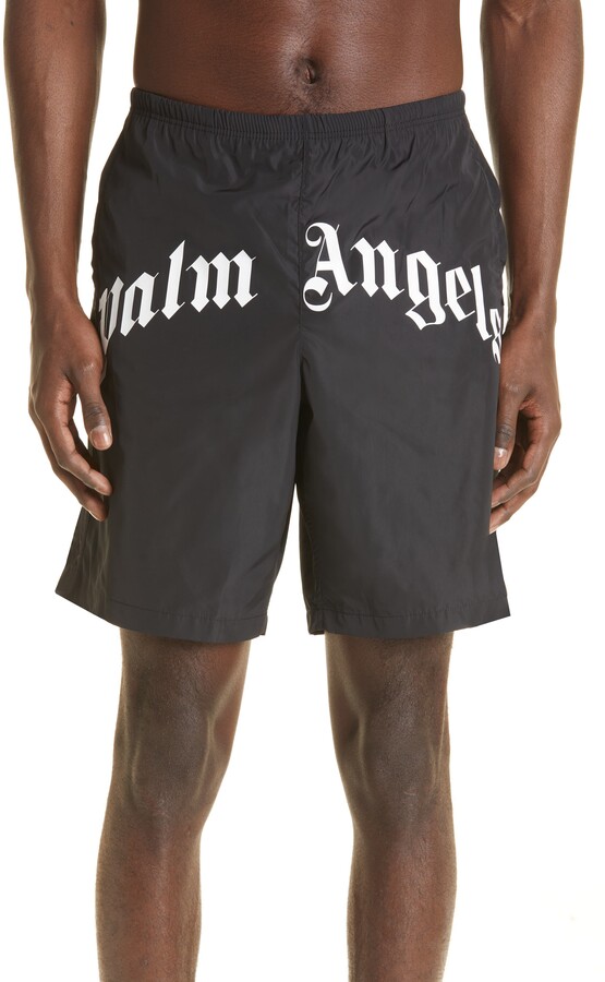 Palm Angels Curved Logo Swim Trunks - ShopStyle
