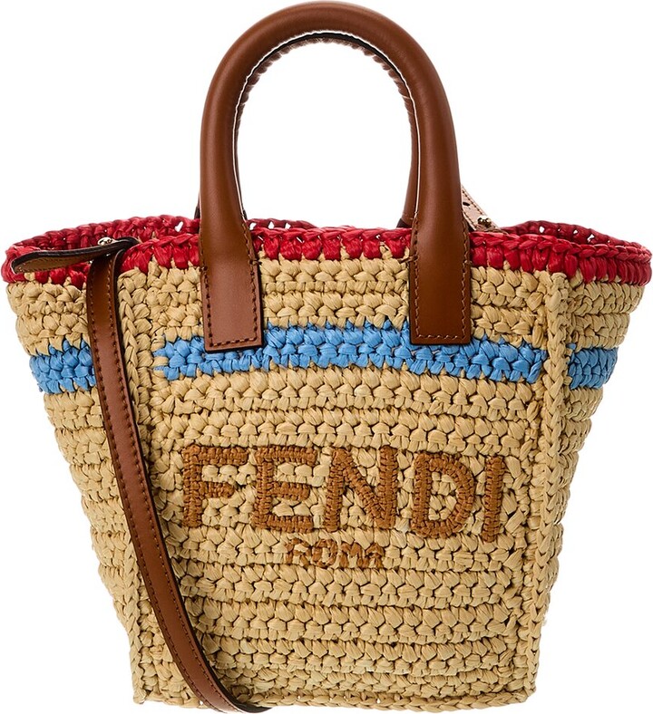 Fendi Sunshine Mini Raffia & Leather Tote - ShopStyle