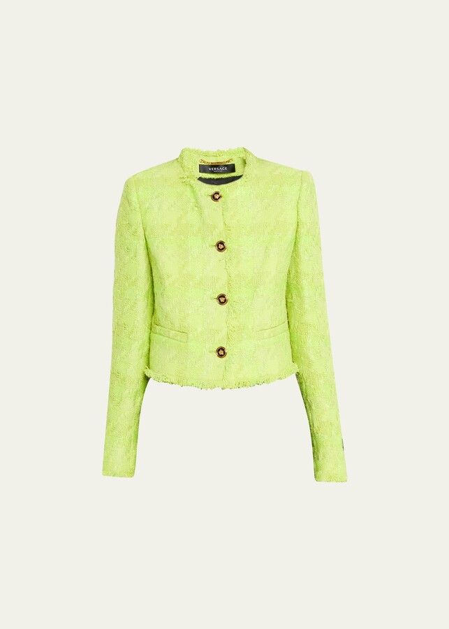 Versace Tonal Tweed Fringe Check Jacket - ShopStyle