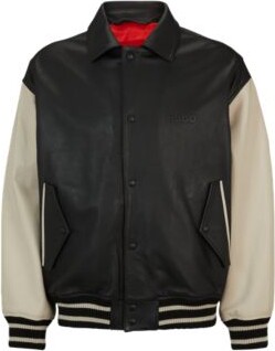 HUGO BOSS Leather varsity jacket with oversize embossed logo - ShopStyle