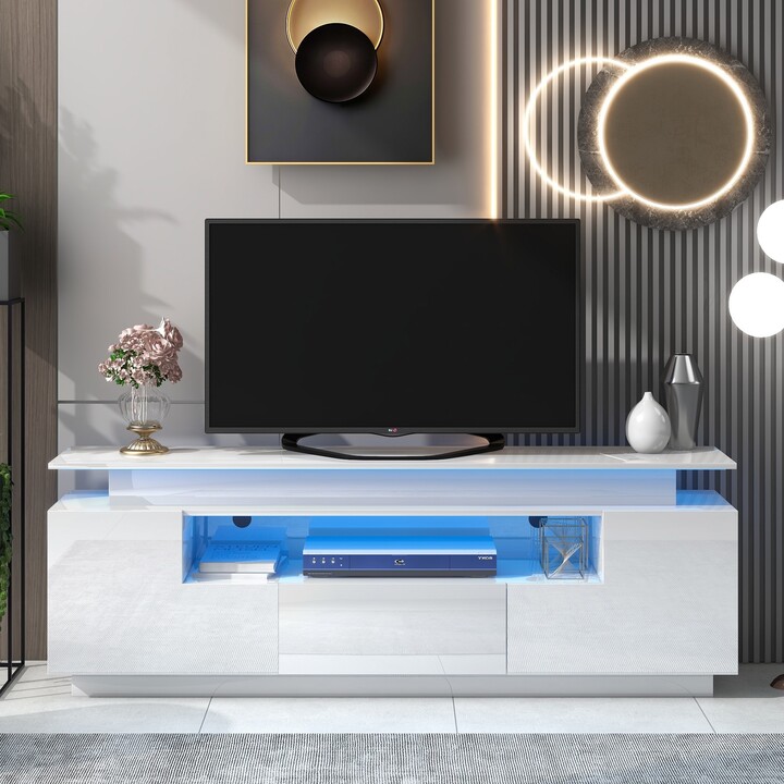 EDWINRAYLLC Modern High Gloss TV Stand TV Console with Color Changing ...