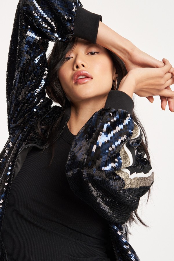 Pam & Gela 100% Polyester Sequin Track Jacket With Stripe - ShopStyle