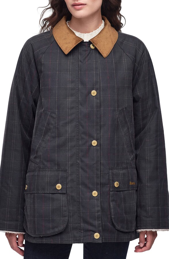 Barbour Swainby Windowpane Plaid Waxed Cotton Barn Jacket - ShopStyle