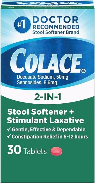 Colace - 2-In-1 Stool Softener & Stimulant Laxative Tablets, 30 Count ...