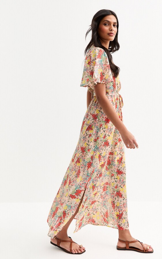 Women's Pink Floral Print Chiffon Midi Dress Gini London - ShopStyle