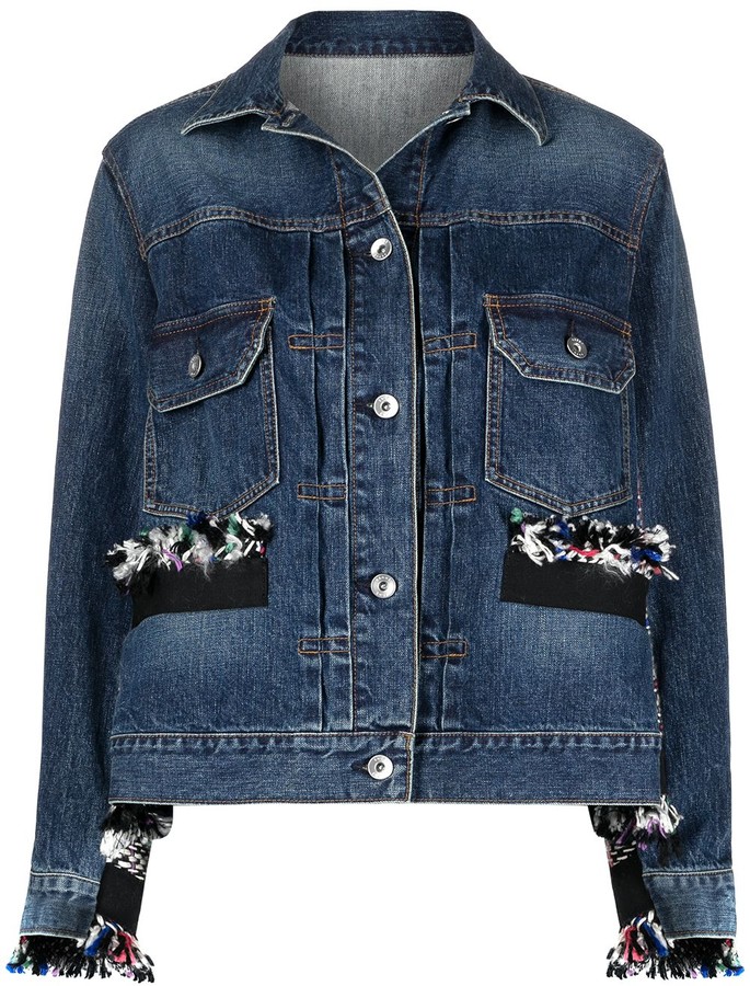 Sacai Frayed Panel Denim Jacket - ShopStyle