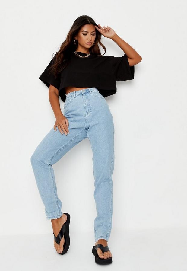 Missguided Black Drop Shoulder Oversized Crop Top - ShopStyle